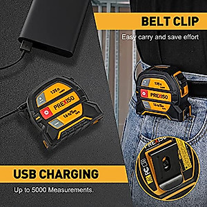 PREXISO 2-in-1 Laser Tape Measure, 135Ft Rechargeable Measurement Tool & 16Ft Measuring Movable Magnetic Hook - Pythagorean, Area, Volume, Ft/Ft+in/in/M Unit NOT Digital