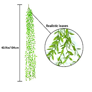 Zpollo 6Pcs Artificial Vines Fake Greenery Garland Willow Leaves with Total 60 Stems Hanging for Wedding Garden Party Wall Home Decoration