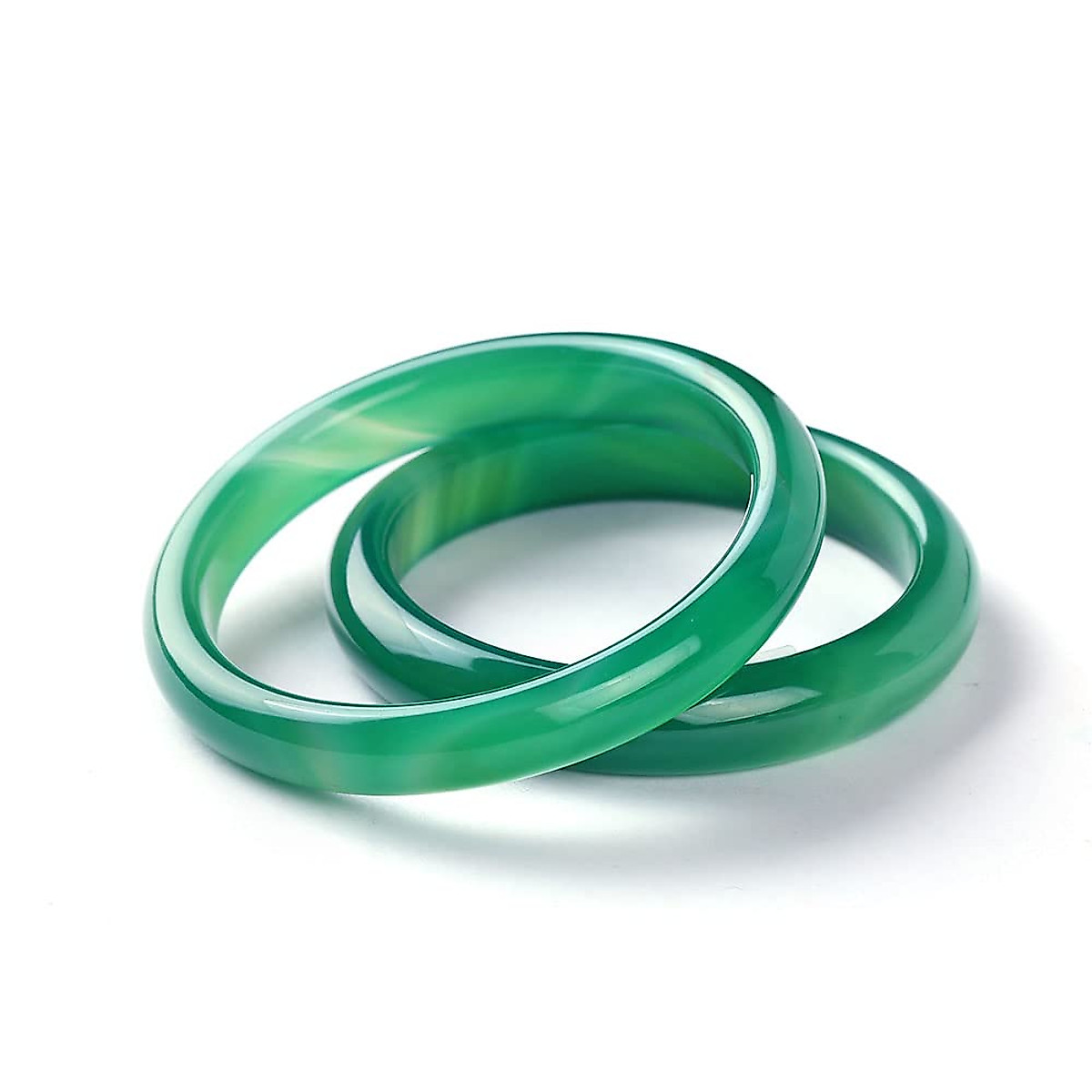 LIU'S TUNG Jade Bangle Bracelet for Women Girls Classcial Retro Chinese Style Natural Green Agate Bangle (Green, Medium Size (60-62mm))