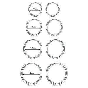 3 Pairs Sterling Silver Hoop Earrings for Women-925 Hypoallergenic Hoops Earrings Small Hoop Earrings for Women Men (8/10/12mm)
