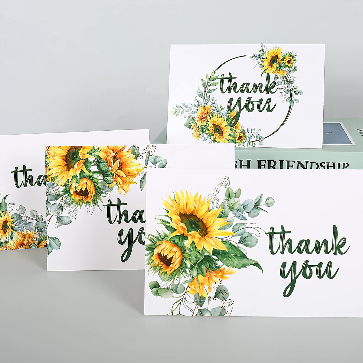 AnyDesign 36Pack Sunflower Eucalyptus Thank You Cards Bulk Watercolor Floral Greeting Cards with Envelopes Matching Seal Stickers Flower Note Cards for Wedding Birthday Baby Shower Bridal Party
