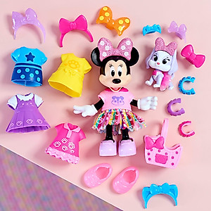 Just Play Disney Junior Minnie Mouse Glitter and Glam Pet Fashion Set, 23-piece Doll and Accessories, Officially Licensed Kids Toys for Ages 3 Up