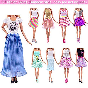 Ecore Fun 41 Pcs Doll Clothes and Accessories, 5 Wedding Gowns 5 Fashion Skirts 5 Mini Dresses 3 Fashion Clothes 3 Bikini Swimsuits 10 Hangers 10 Shoes Perfect for 11.5 Inch Dolls