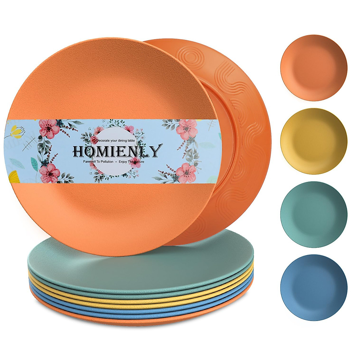 Flat Dinner Plates Set of 8 Alternative for Plastic Plates Microwave and Dishwasher Safe Wheat Straw Plates for Kitchen Unbreakable Kids Plates with 4 Colors (Multi,10 inch)