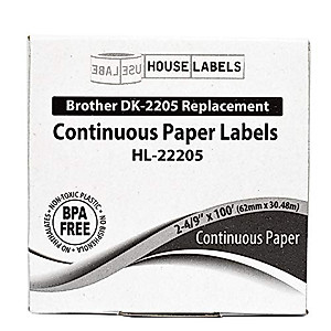 HOUSELABELS Compatible with DK-2205 Replacement Roll for Brother QL Label Printers; Continuous Length Labels; 2-4/9" x 100 feet (62mm*30.48m) - 50 Rolls