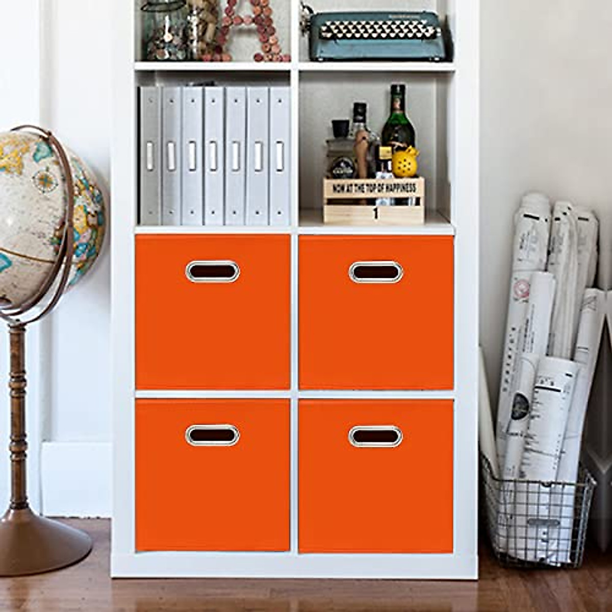 STOREONE 13 Inch Cube Organizer Bins ,Black Fabric Storage Bins，Foldable Storage Bins Basket with Dual Handles Fabric Organizer Bins and Storage Box，Set of 3,Orange