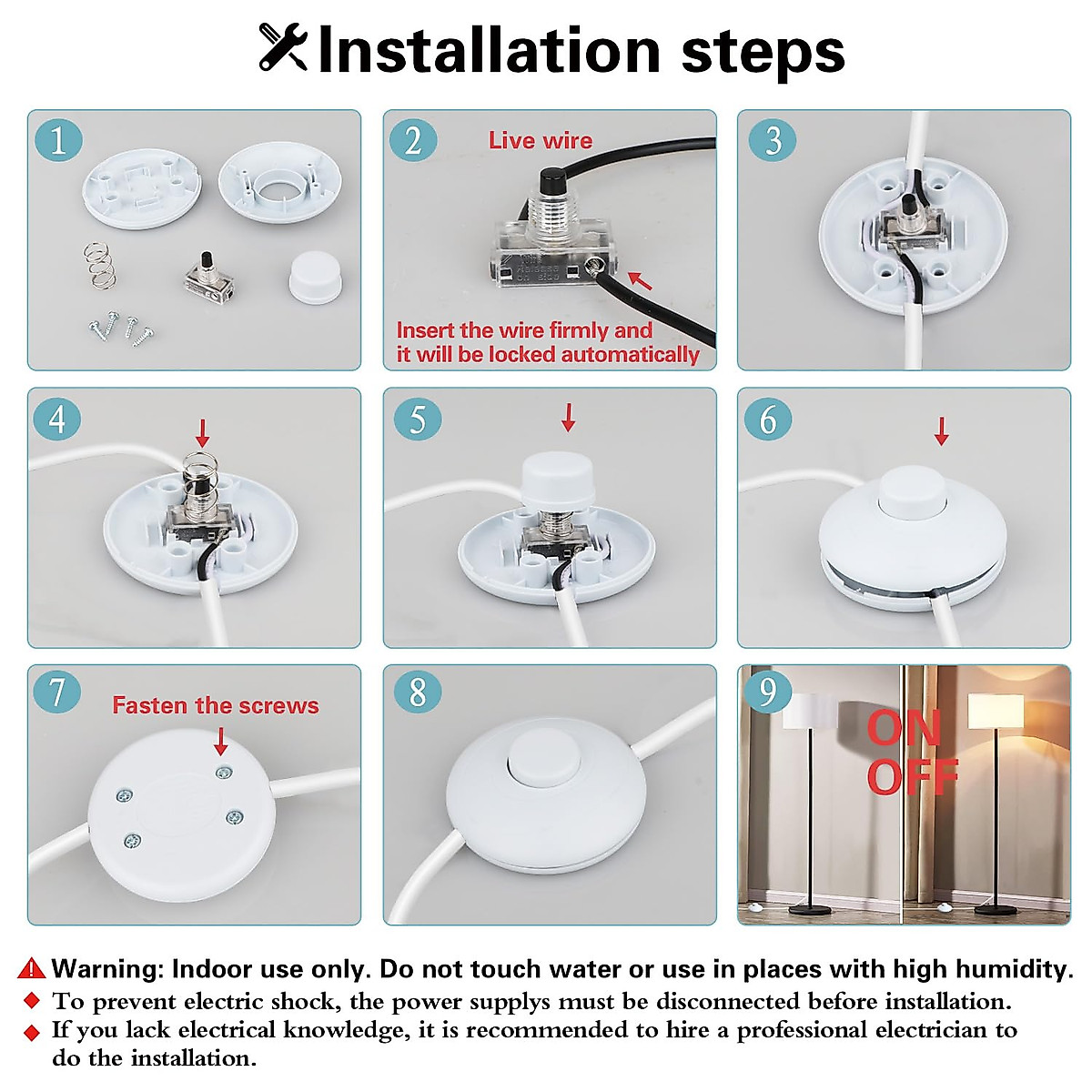 Helunsi 3Pcs Floor Lamp Foot Switch, White Foot Pedal Switch, Round Floor Lamps Foot Inline Switch, Step ON Off Spring Push Button, for Control Replacement Floor Lamp Extension Cord Parts - Pack of 3