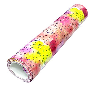 HYANG Holographic Rainbow Smudges Stars PU Faux Leather 1 Roll 12"X53"(30cmX135cm), Faux Leather Very Suitable for Crafts Making Leather Earrings, Bows, Handbag ，Sewing (Type 2)