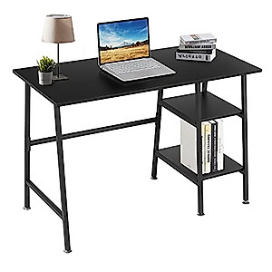 VECELO Home Office Computer Desk Writing Study Workstation with 2 Tier Storage Shelves on Left or Right, Industrial Simple Style Wood Table & Metal Frame, Black, 43 in x 20 in x 30
