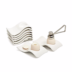 Ceramic Egg Cup, Set of 8 Porcelain Egg Cup for Soft Boiled Egg with Egg Topper Cutter Egg Holder Set for Breakfast, Kitchen, Decorative