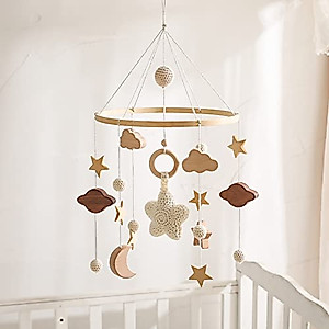 Baby Crib Mobile for Boys Girls| Boho Nursery Mobile| Gender Neutral Hand-Crocheted Mobile| Ceiling Mobile - Stars, Clouds, Moon