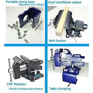 MYTEC 2-In-1 Bench Vise Heavy Duty for Workbench, 6.0" blue, Upgraded Multi-Purpose Table Vice, Universal Rotate 270°Work Clamp-On Vise