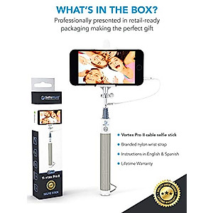 Premium 5-in-1 Wired Selfie Stick for iPhone 11 10 XR XS 9 8 7 6 5, Samsung Galaxy S10 S9 S8 S7 S6 S5 - Takes Selfies in Seconds, Get Perfect HD Photos - No Apps, No Downloads, No Batteries Required