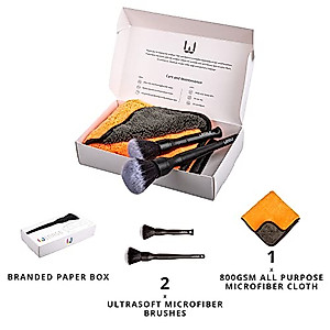 Wenage Ultra-Soft Detailing Brush Set with Microfiber Cloth for Scratch-Free Cleaning and Detailing of Delicate Surfaces Interior Exterior Automotive, Leather, Infotainment Screens, Electronics