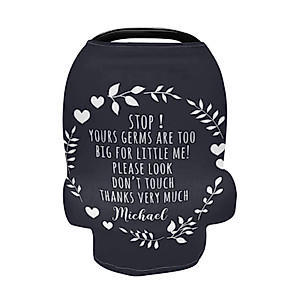 Personalized 'No Touching' Baby Car Seat Covers for Babies, Custom Nursing Breastfeeding Car seat Canopy with Name, Infant Stroller Covers for Newborn Girls Boys, Ultra-Soft Breathable, Carseat Cover