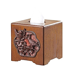 Retro Creative Simple Square Flower and Bird Carving Wooden Tissue Box Home Car Essentials Hotel Roller (Color : Brown)