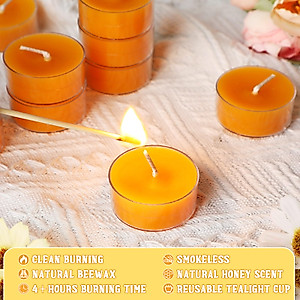 Rossesay 100 Pcs Pure Beeswax Tealight Candles Bulk Tea Light Candle with Clear Cup 2-4 Hour Burn Time Unscented Natural Beeswax Tealights for Centerpiece Table, 0.7 x 1.5 Inch(Round Shape)
