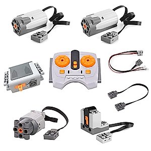 NIIZ Power Functions Motor Set, 8 Pieces Science and Technology Motor Power Function Kit, Including 3 Motors Power Pack Remote Control Battery Box Extension Cord Set