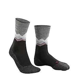 FALKE Men's TK2 Explore Crest Hiking Socks, Merino Wool, Mid Calf, Medium Padding, Max Comfort, Athletic Sock, Black (Black 3003), 12.5-13.5, 1 Pair