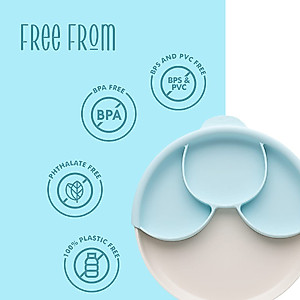 Miniware Healthy Meal Set with Sandwich Plate, Divider, and Detachable Suction Foot for Baby Toddler Kids - Promotes Self Feeding | Eco-Friendly and BPA Free | Dishwasher Safe (Vanilla, Aqua)…