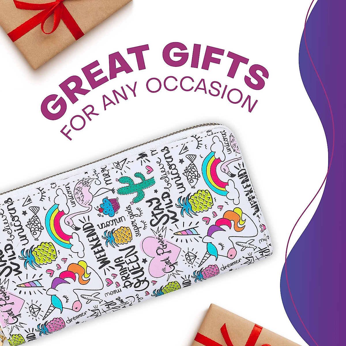 Rave Envy Llama Zipper Wallet for Women - I Love You Llama Multi-Purpose Pink Designer Cute Wallet with Animal Print - Multi-pocket Long Hand Purse for Kids & Teen Girls