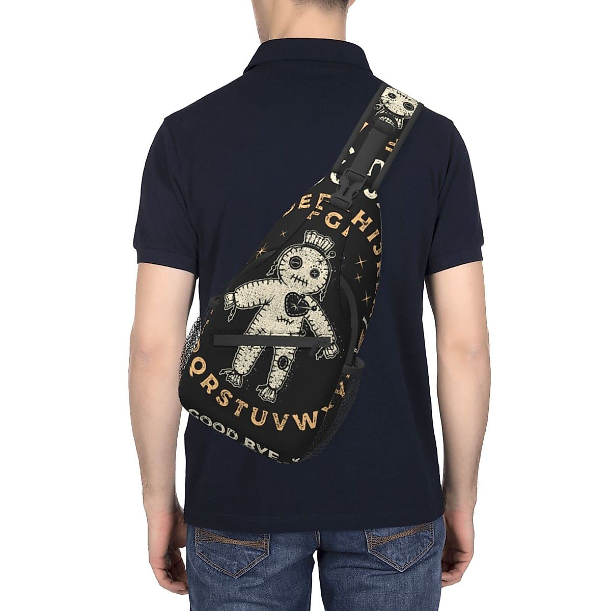 SWEET TANG Casual Sling Backpack Chest Shoulder Ouija Board With A Voodoo Doll Occultism Set Crossbody Backpack, Unbalance Gym Bag Travel Bag Outdoor Hiking Daypack for Men Women Boys