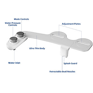 Auterfar Bidet Attachment for Toilet, Dual Nozzle with Self-Cleaning Bidet Toilet Seat, Non-Electric Ultra-Thin Bidets for Existing Toilets, Rear/Feminine Wash with Adjustable Water Pressure