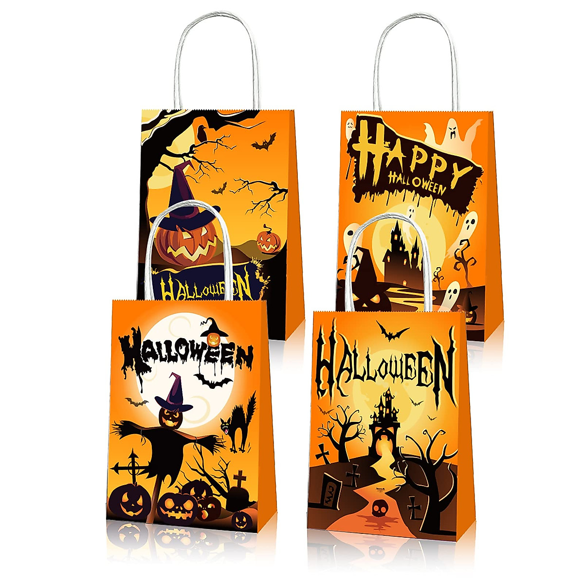 GGSELL 12 PCS Halloween Treat Bags for Kids Trick or Treat Candy Bags, Glow in The Dark Bags with Handles for Halloween Party Favors