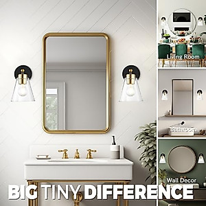 Hamilyeah Black and Gold Wall Sconces Set of 2, Bathroom Sconces Wall Lighting Fixture Indoor with Glass Shade, Mordern Black Wall Sconce Lighting for Kitchen, Hallway, Living Room