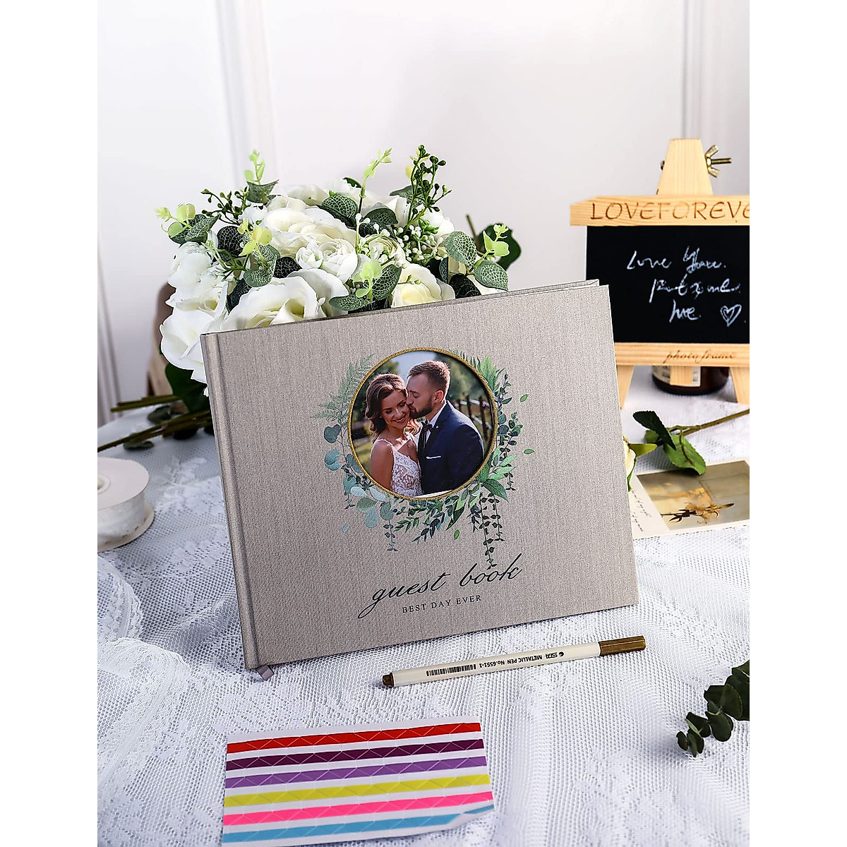 Wedding Guest Book，Guest Book Weddings Reception，Polaroid Guest Book for Wedding 100 Pages Paper Hardcover 8" x 10" for Wedding Gift with Pen, Photo Corner
