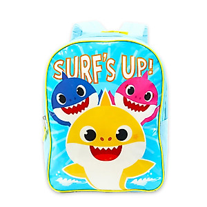 Fast Forward Baby Shark Backpack for Toddlers, Kids - Baby Shark School Supplies Bundle with 15” Baby Shark School Bag Plus Stickers, Water Bottle, Backpack Clip, and More (Baby Shark Travel Bag)