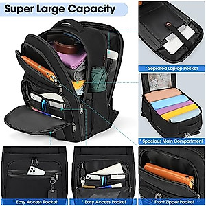 NUBILY Laptop Backpack 17 Inch Large Business Travel Backpacks for Men Women Waterproof Computer Backpack for Work College Bookbag TSA Friendly Carry on Backpack with USB Port, Black