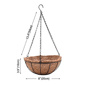 EIMQUVW 4 Pack Hanging Planter Basket with Coco Coin Liner 8 inch Hanging Flower Pots Outdoor Decorative Round Wire Plant Holder with Chain Metal Hanging Baskets for Plants Outdoor