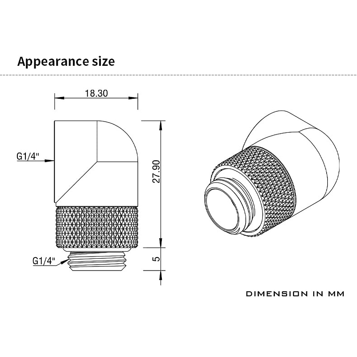 Barrow G1/4" Male to Female Extender Fitting, 90 Degree Rotary, Black