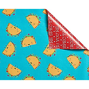 American Greetings Reversible All Occasion and Birthday Wrapping Paper, Punny Food (3 Rolls, 120 sq. ft.)