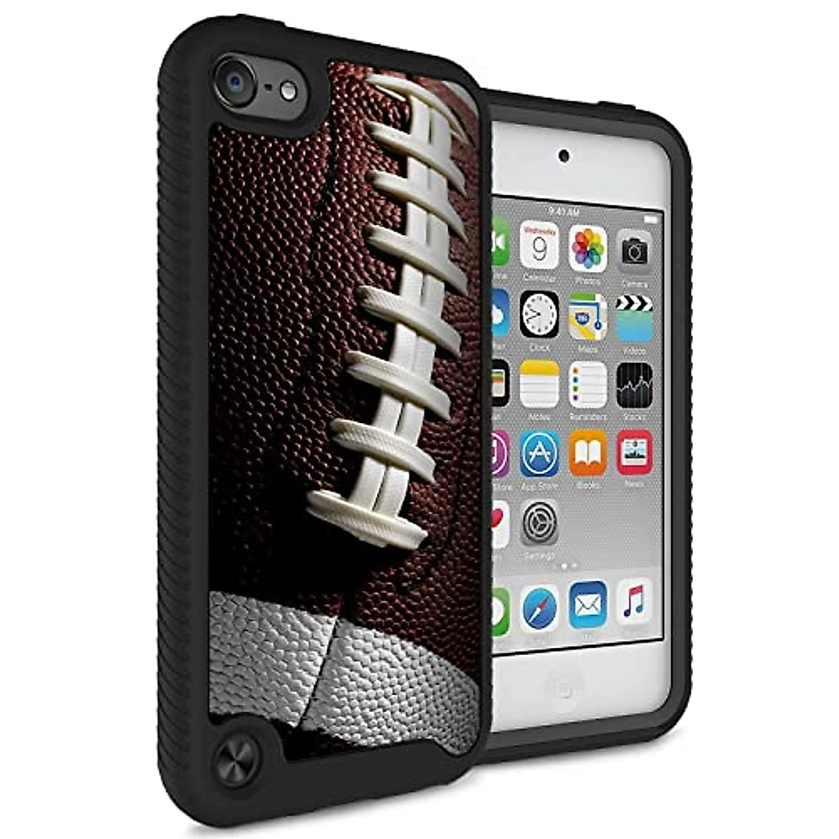 MYTURTLE iPod Touch 7th 6th 5th Generation Case Rugged Hybrid Shockproof Nonslip Cover, Realistic 3D Touch Textured Surface, Sports Fan Series, Football