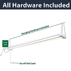 HARRRRD 3PK LED 4ft Utility Shop Light-40W, 5000K, Non-Linkable, Frosted Lens, 4100LM, Replaces 4 Foot Fluorescent, Garage Shoplight Ceiling Fixture, Pull Cord Chain, Plug in