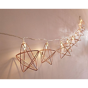 AMZSTAR 3M 20LED Rose Golden Metal String Lights, Geometric Lights Diamond Battery Powered Fairy Lights Indoor Decorative Lights for Home Bedroom Garden Wedding Party (Star)