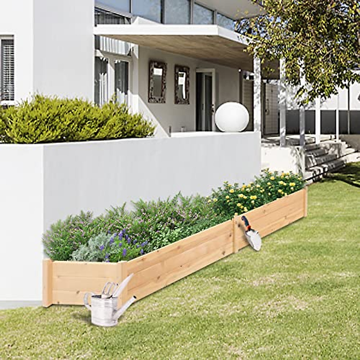 Crownland Outdoor Gardens 8 ft Raised Garden Bed Wooden Garden Box Patio Raised Beds Backyard Elevated Garden Bed Planter Box Grow Vegetables Fruits Herb Yard Fast Easy Assembly