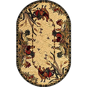 Unique Loom Barnyard Collection French Country Inspired Cottage Rooster Design Area Rug (3' 3 x 5' 3 Oval, Ivory/Olive)