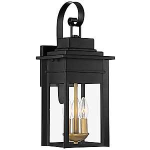 Franklin Iron Works Bransford Rustic Farmhouse Outdoor Wall Light Fixture Black 3-Light 19" Clear Glass Shade for Exterior Barn Deck House Porch Yard Patio Outside Garage Front Door Garden Home