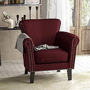 Christopher Knight Home Brice Vintage Scroll Arm Studded Fabric Club Chair, Wine / Dark Brown 29.5D x 31W x 31.5H Inch