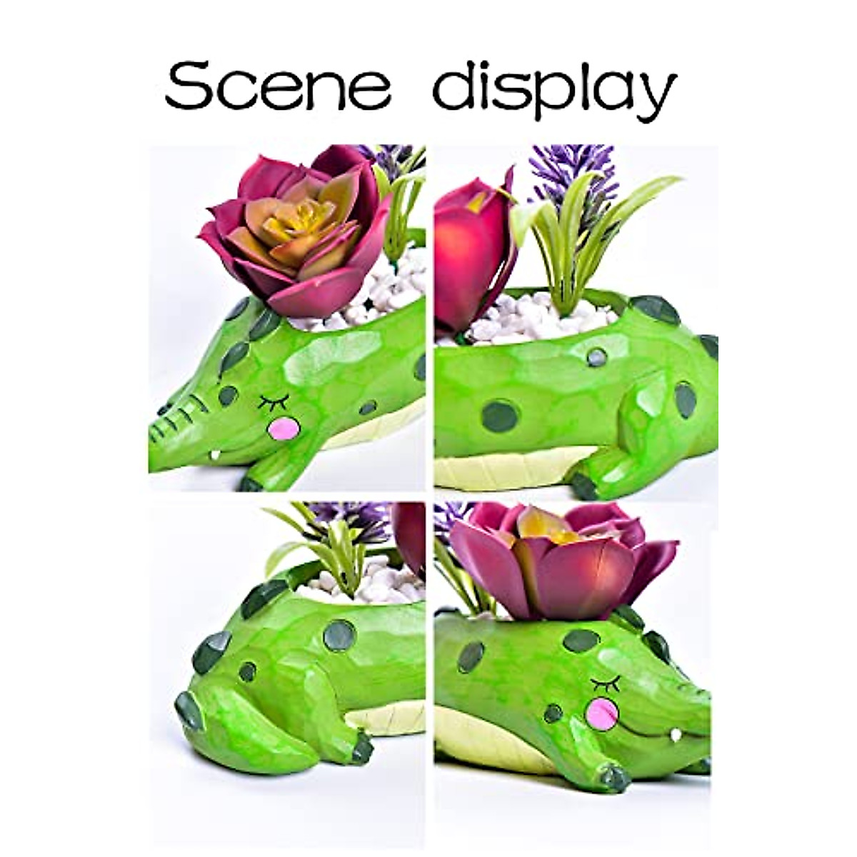 Cute Cartoon Crocodile Flower Pot with Drainer Garden Flower Pot Resin Succulent Potted Bonsai Plant Stand Home Desk Mini Ornaments Christmas Birthday Gifts