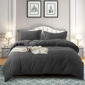 TEKAMON All Season 2 Piece Duvet Cover Set, Super Soft Breathable 100% Brushed Microfiber Premium Bedding Set -1 Comforter Cover with Zipper Closure+1 Pillow Sham (Twin, Dark Grey)