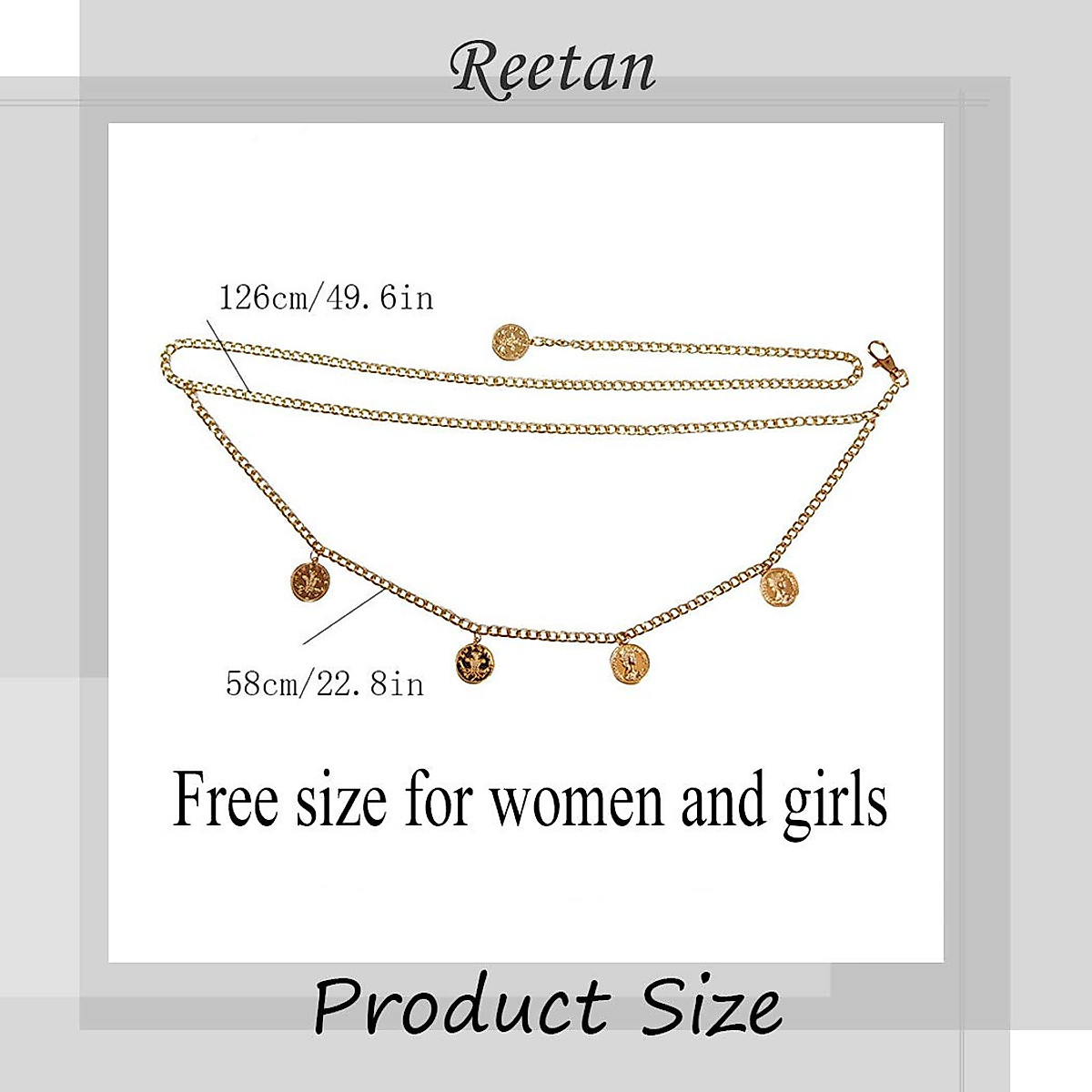Reetan Metal Chunky Layered Body Chain Gold Coin Waist Chains Rave Party Body Jewelry Accessories for Women and Girls