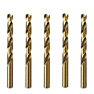 MAXTOOL 15/64" 5pcs Identical Jobber Length Drills HSS M42 Twist Drill Bits 8% Cobalt Fully Ground Golden Straight Shank Drills; JBF42G10R15P5