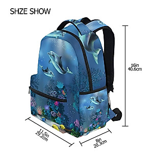 Cute Animal Dolphin Ocean Theme Travel Backpack for Women Men 16 Inch Durable Lightweight Book Bag Hiking Camping Daypack (Dolphin)