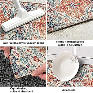 Boho Style Kitchen Rugs and mats Set of 2,Farmhouse Kitchen Mat for Sink,Non Slip Absorbent Stain Resistant Floor Mat for Kitchen Laundry Room Rug Area Runner Rug Orange