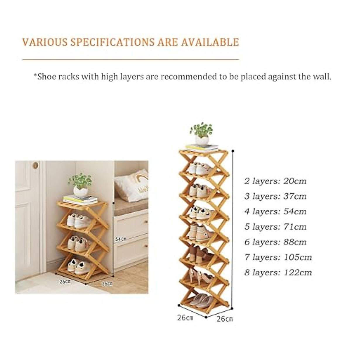 Comeon Shoes Rack for Front Door,Space Saving Wooden Shoes Organizer Entryway Corner Folding Shoe Shelf ([tawny] 4 layers)