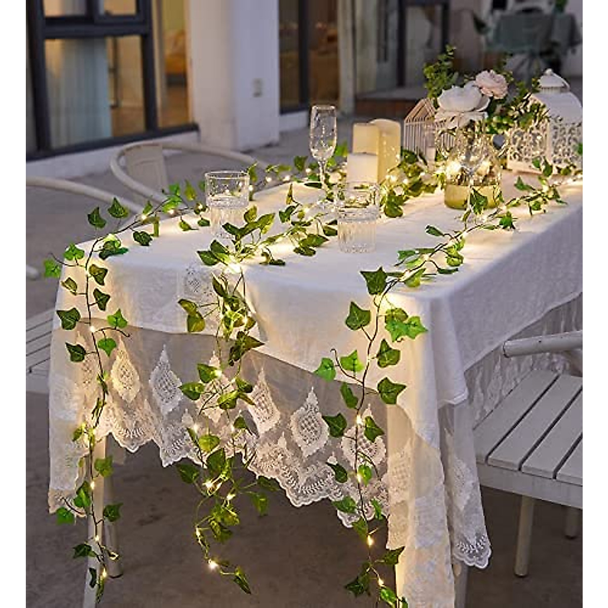 LED String Light Wedding Party Home Garden Bedroom Outdoor Indoor Wall Decorations(Solar String Lights)（Green Leaf Rattan Copper Wire lamp） (6.5 Feet)
